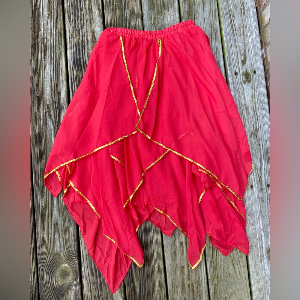 Red & Gold Asymmetrical Belly Dancer Bollywood Skirt - Gem